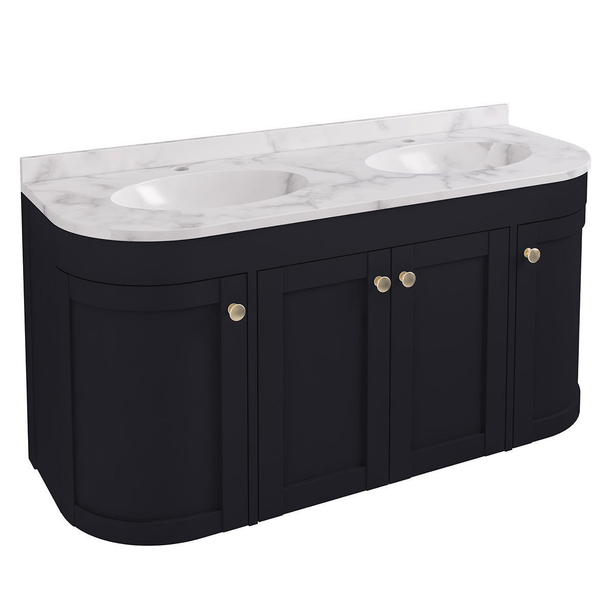 Hardwick 1200mm Wall Hung Vanity Unit, Quartz Worktop and Double Basin ...