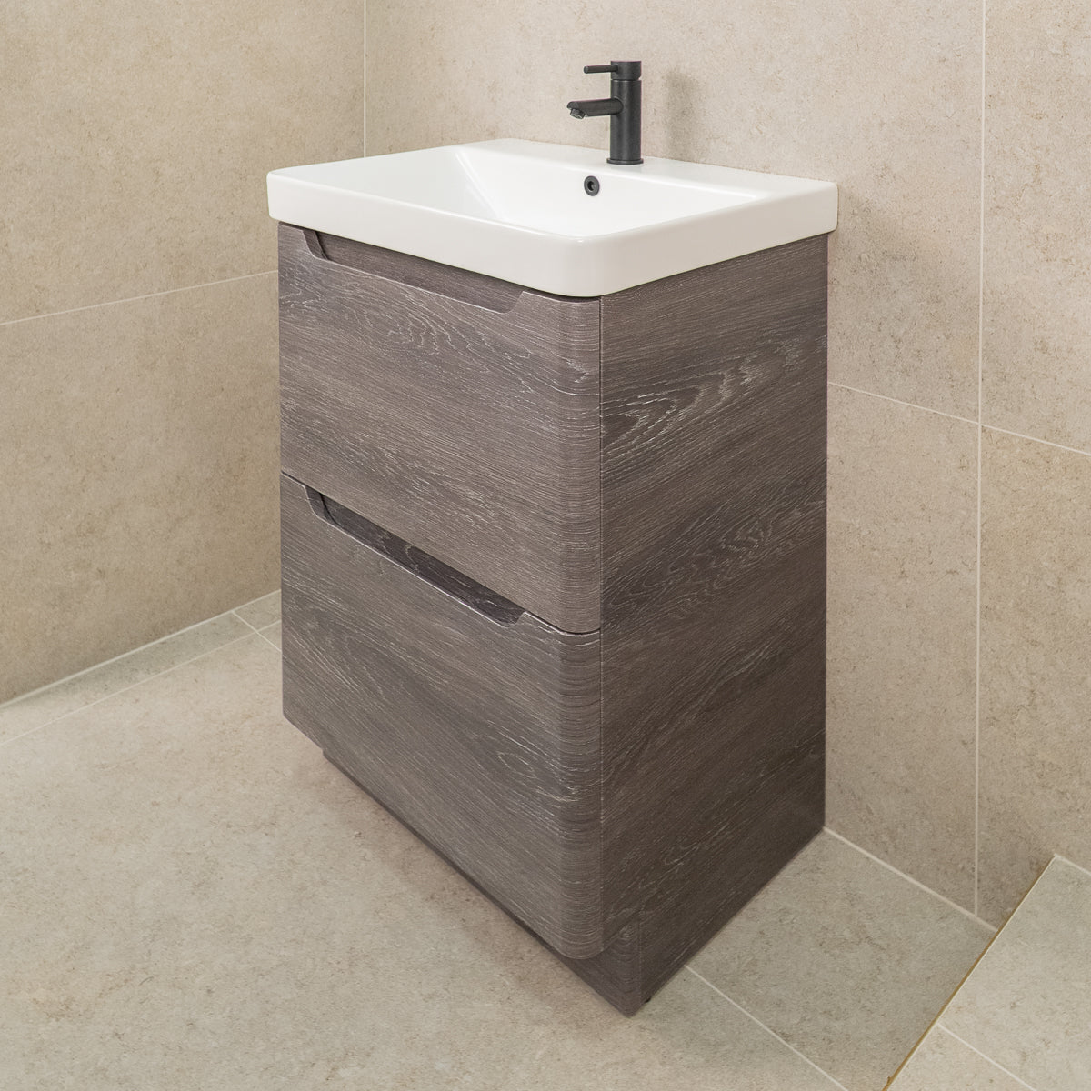 Camden 600mm 2 Drawer Floor Standing Vanity Unit and Basin - Graphite ...