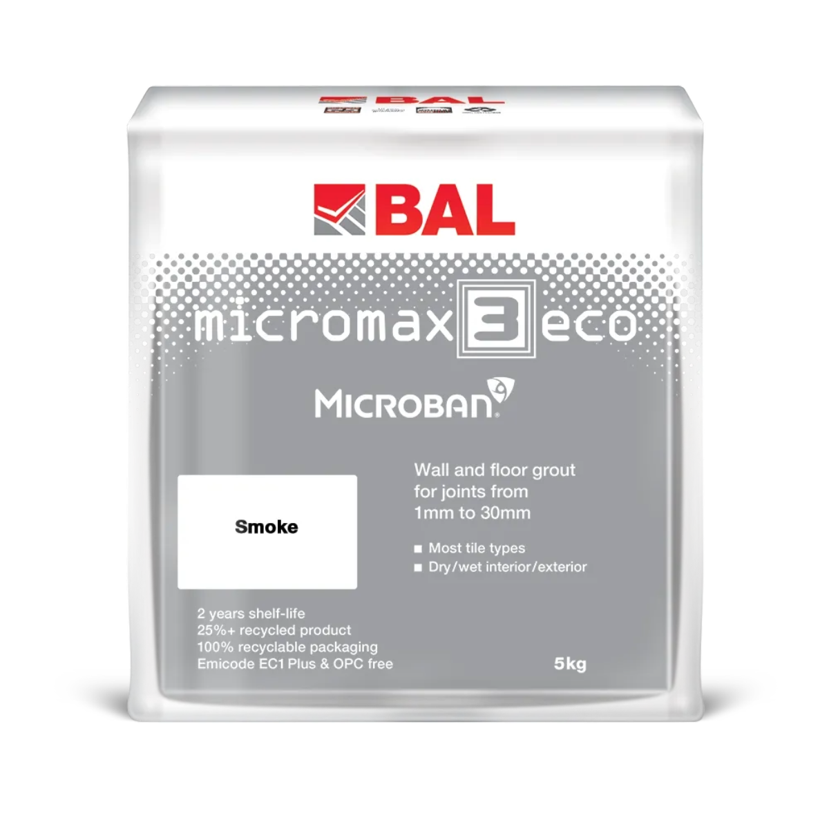 BAL Micromax3 ECO Rapid Set Flexible Anti-Bacterial Grout - 5kg - Smok ...