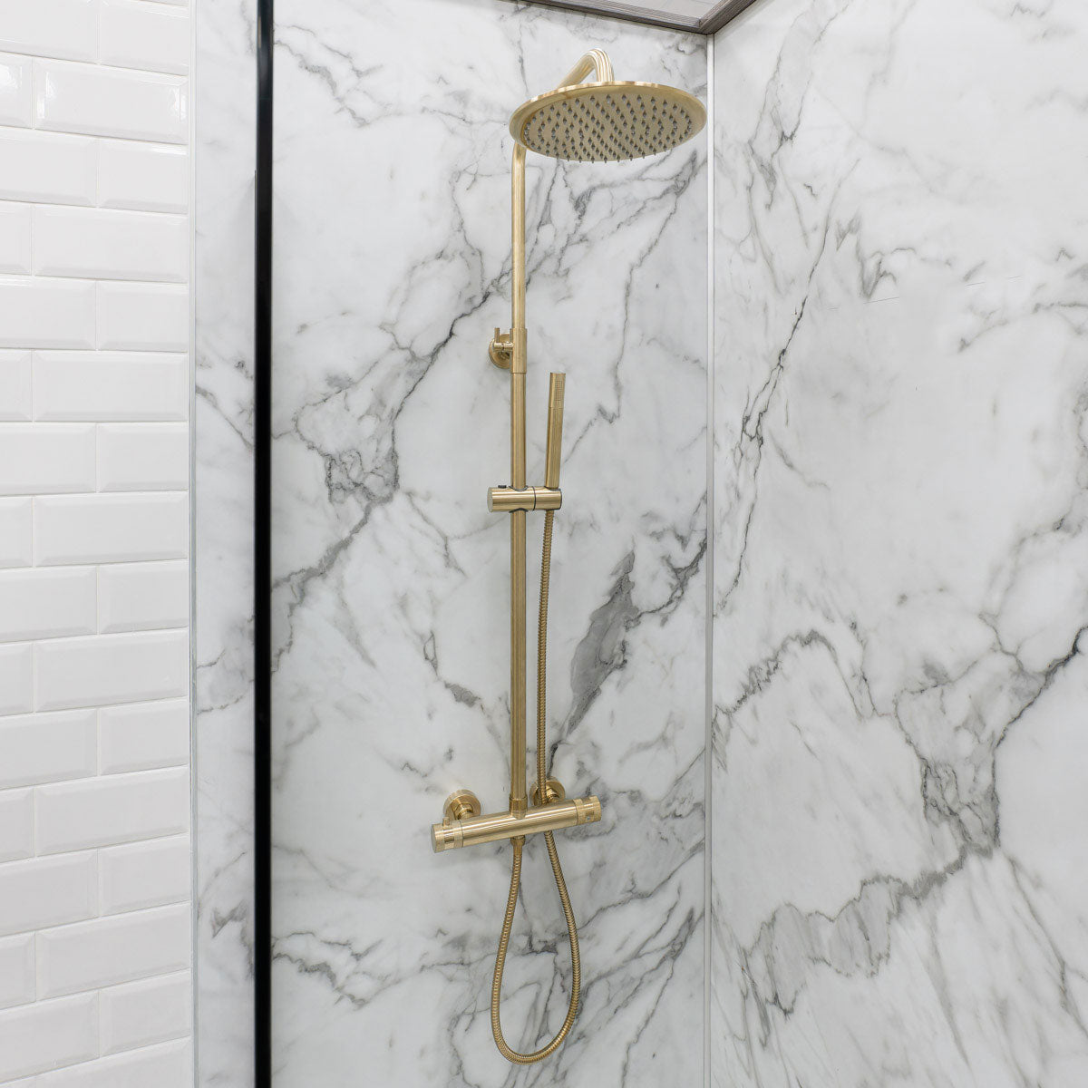 Eliseo Ricci Exclusive Round Rigid Riser Shower - Brushed Brass – Bathshack