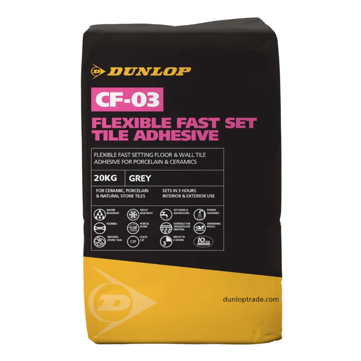 Dunlop CF-03 Rapid-set Flexible Tile adhesive 20kg - Grey – Bathshack