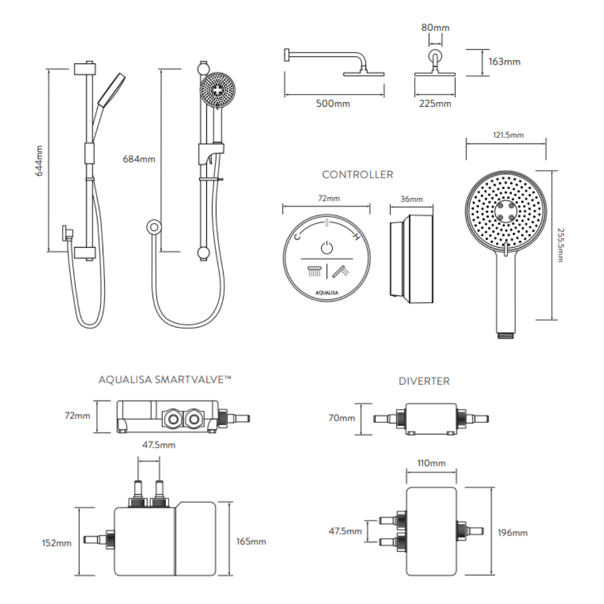 Aqualisa Smart Glo Digital Shower - Dual Outlet with Riser Rail and Fi ...