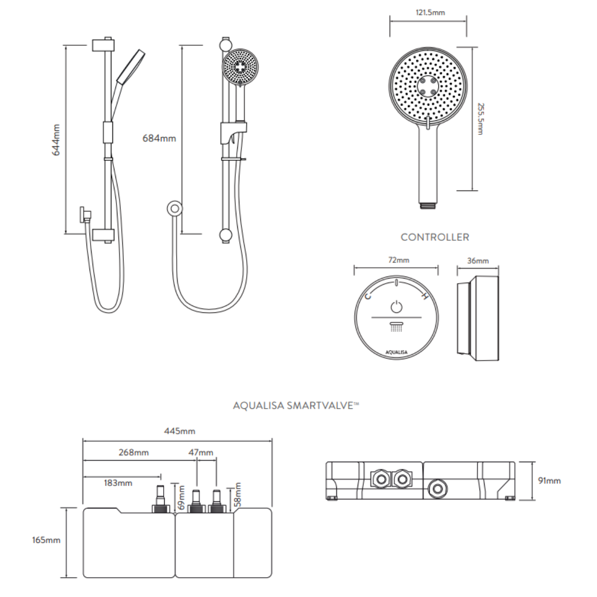 Aqualisa Smart Glo Digital Shower - Single Outlet with Riser Rail Conc ...