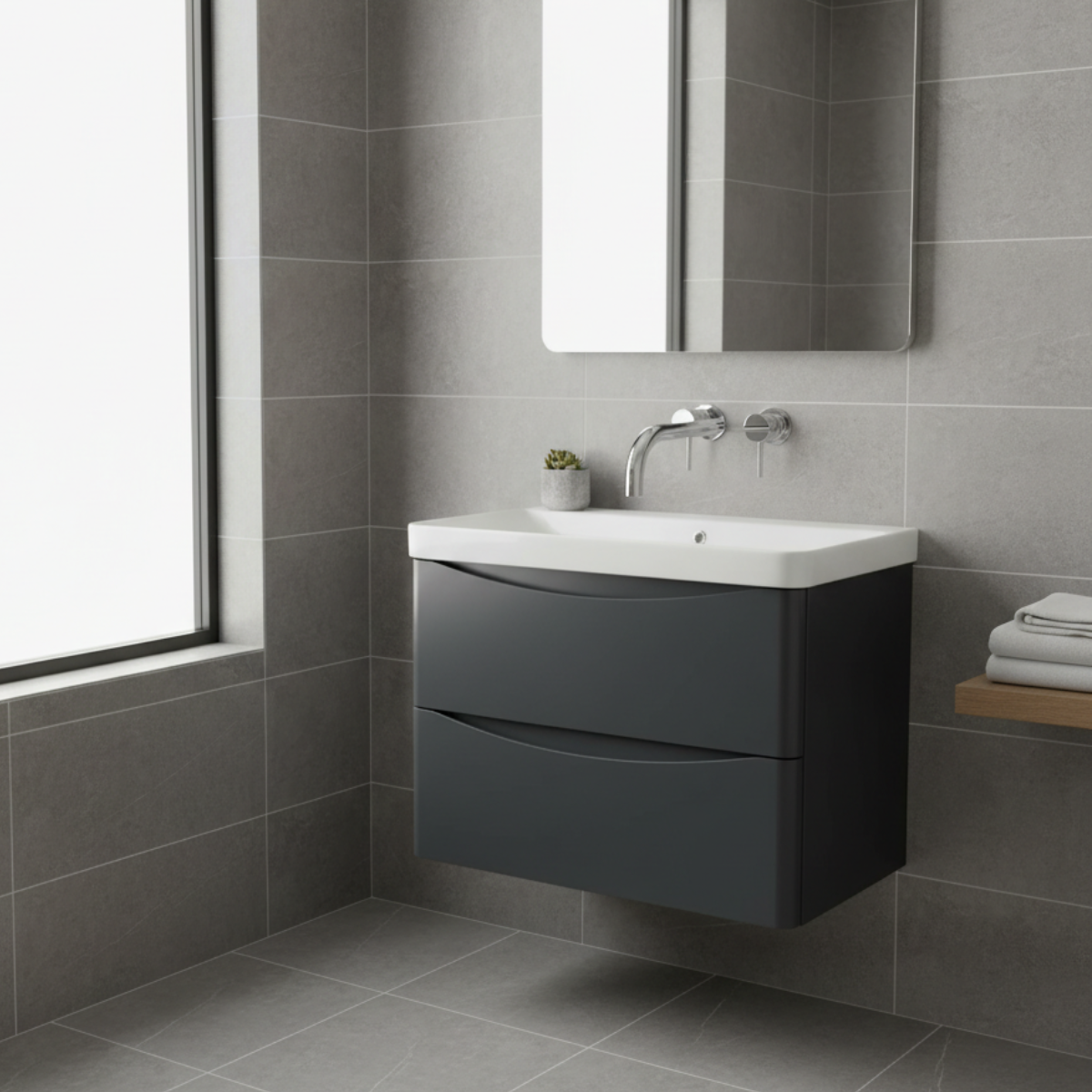 Happi 800mm 2 Drawer Wall Hung Vanity Unit & Basin With No Tap Holes ...