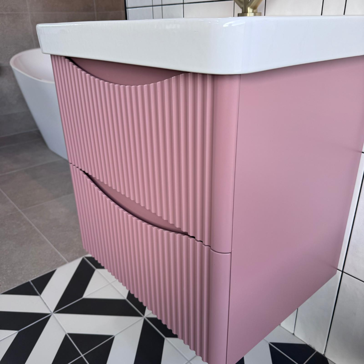 Josef Martin Happi 600mm Fluted Wall Hung Vanity Unit & White Inset Ba ...