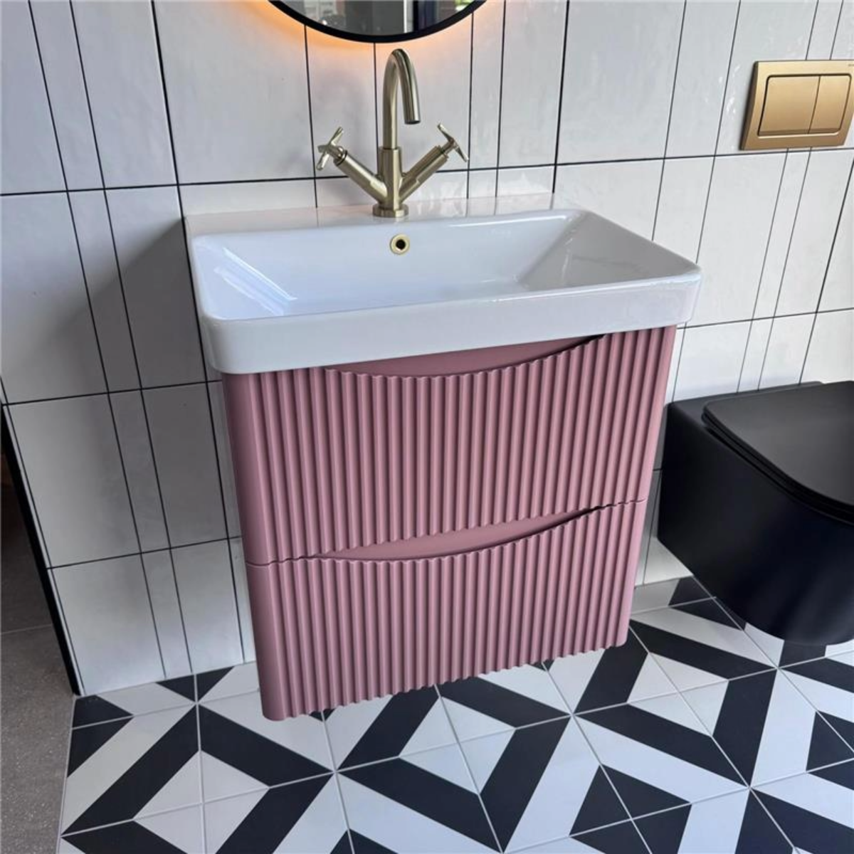 Josef Martin Happi 600mm Fluted Wall Hung Vanity Unit & White Inset Ba ...