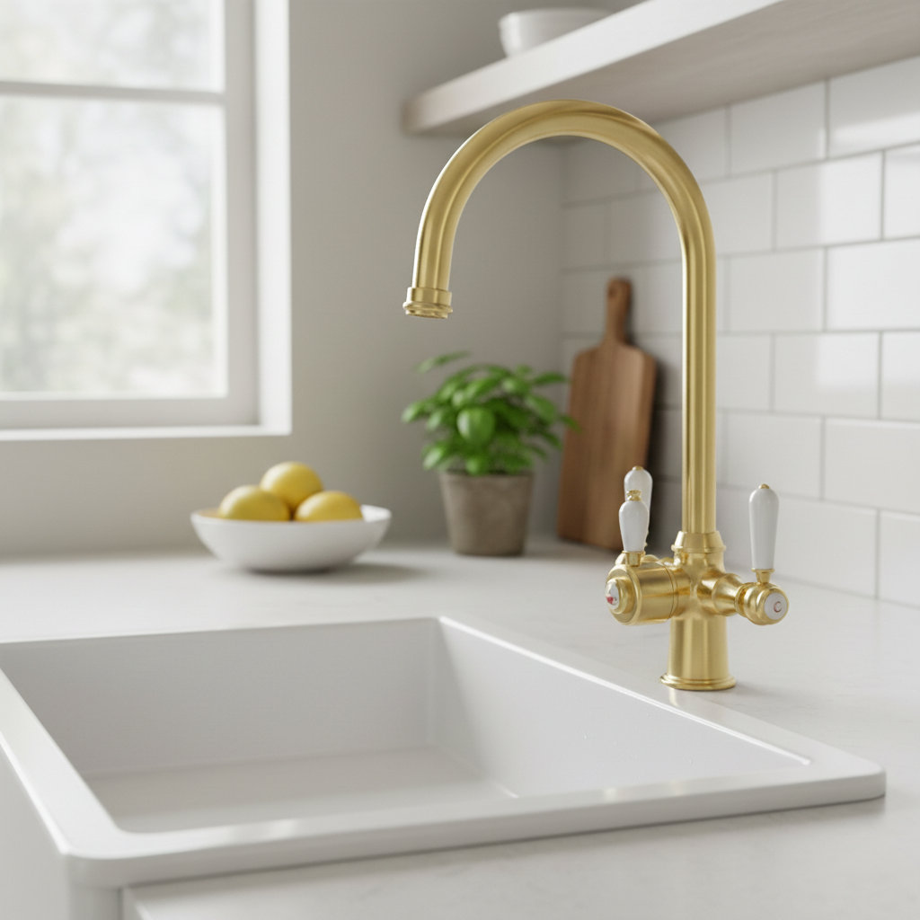 Traditional Cruciform 3-in1 Hot Water Kitchen Tap inc Boiler and Filte ...