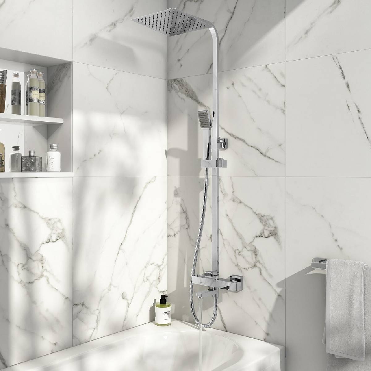 Block Square Rigid Riser Shower with Bath Filler – Bathshack