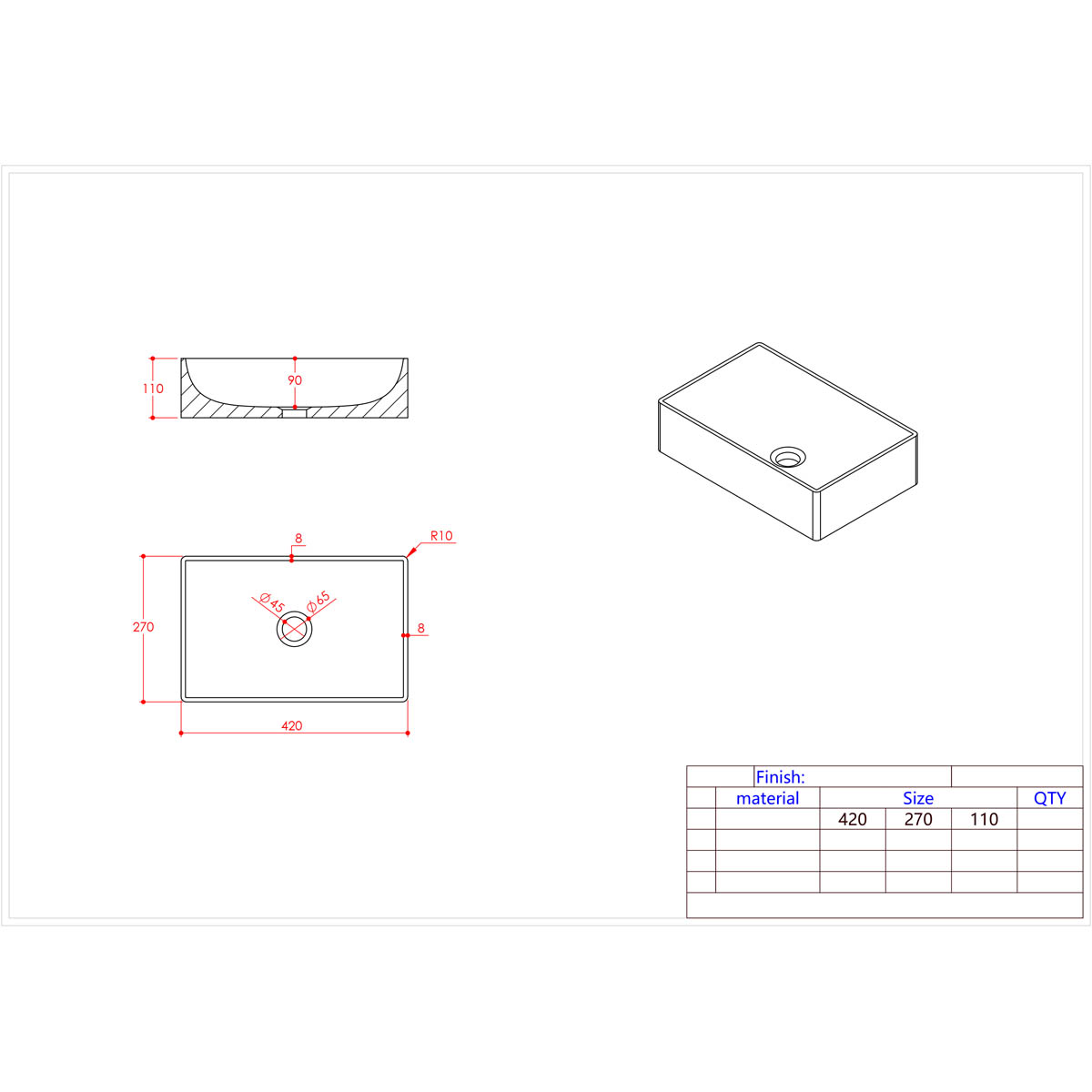 Josef Martin Venato White Rectangle 420mm Counter Top Marble Basin (19479)