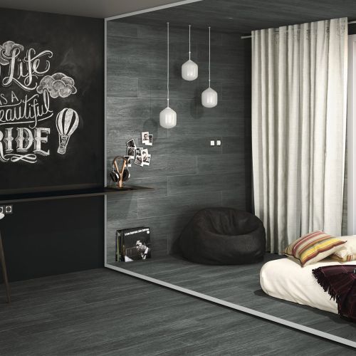 Drake Anthracite 20 x 120 Rectified Wood Floor Porcelain Tile - 1.44sqm ...