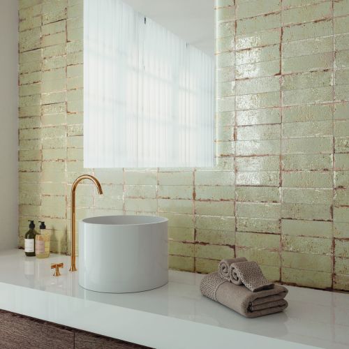 Musa Beige 6.5 x 20cm Beige Gloss Porcelain Wall Tile - 0.36sqm perbox ...