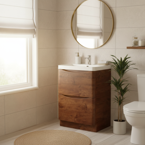 Baltimore 600mm Floorstanding Vanity Unit & Basin - Chestnut (7960 ...