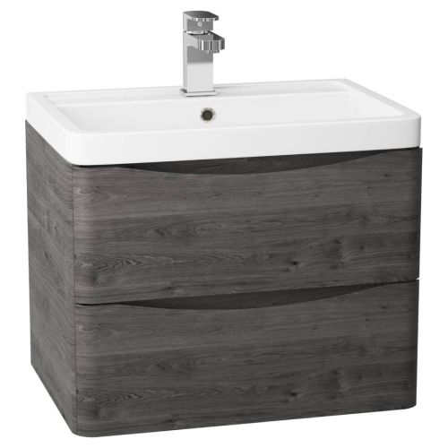 Baltimore 600mm Wall Mounted Vanity Unit & Basin - Graphite Oak (9967 ...