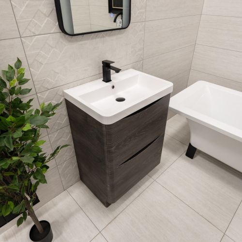 Baltimore 600mm Floorstanding Vanity Unit & Basin - Graphite Oak (9970 ...
