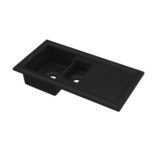Nuie 1010x525mm 1.5 Bowl Inset Sink - Matt Black (20307) Black Fireclay ...