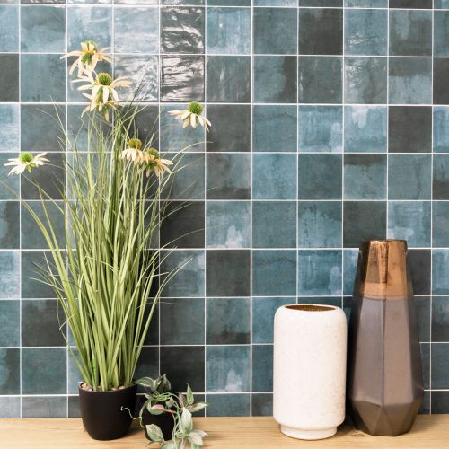 Cool Blue Brick Effect 31.6 x 60cm Wall Tile - 1.52sqm perbox Blue ...