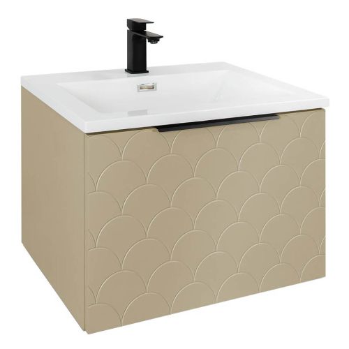 Josef Martin Viso 600mm Wall Mounted Scallop Vanity Unit & Inset Basin ...