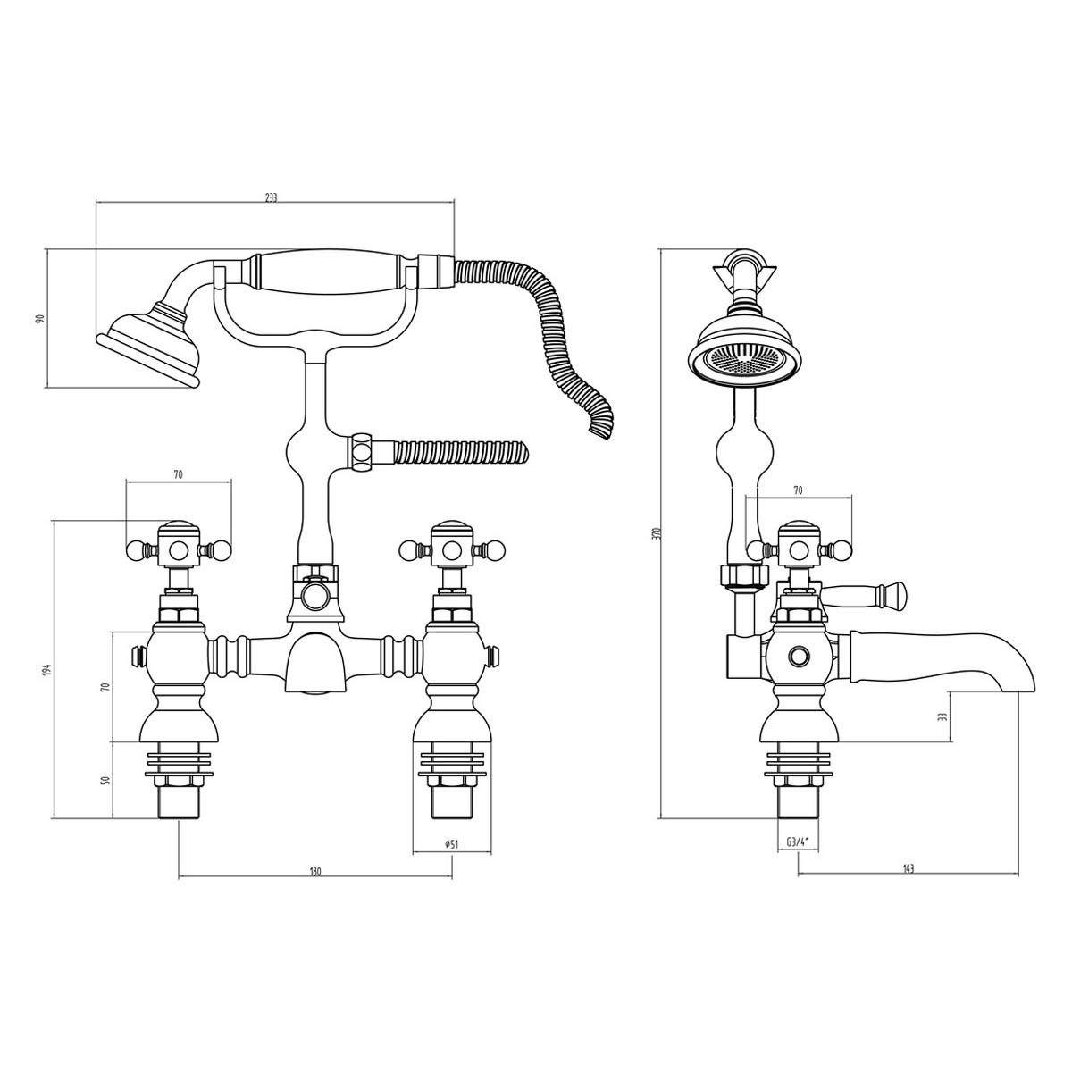 Ari Design Weston Bath/Shower Mixer & Shower Kit - Chrome
