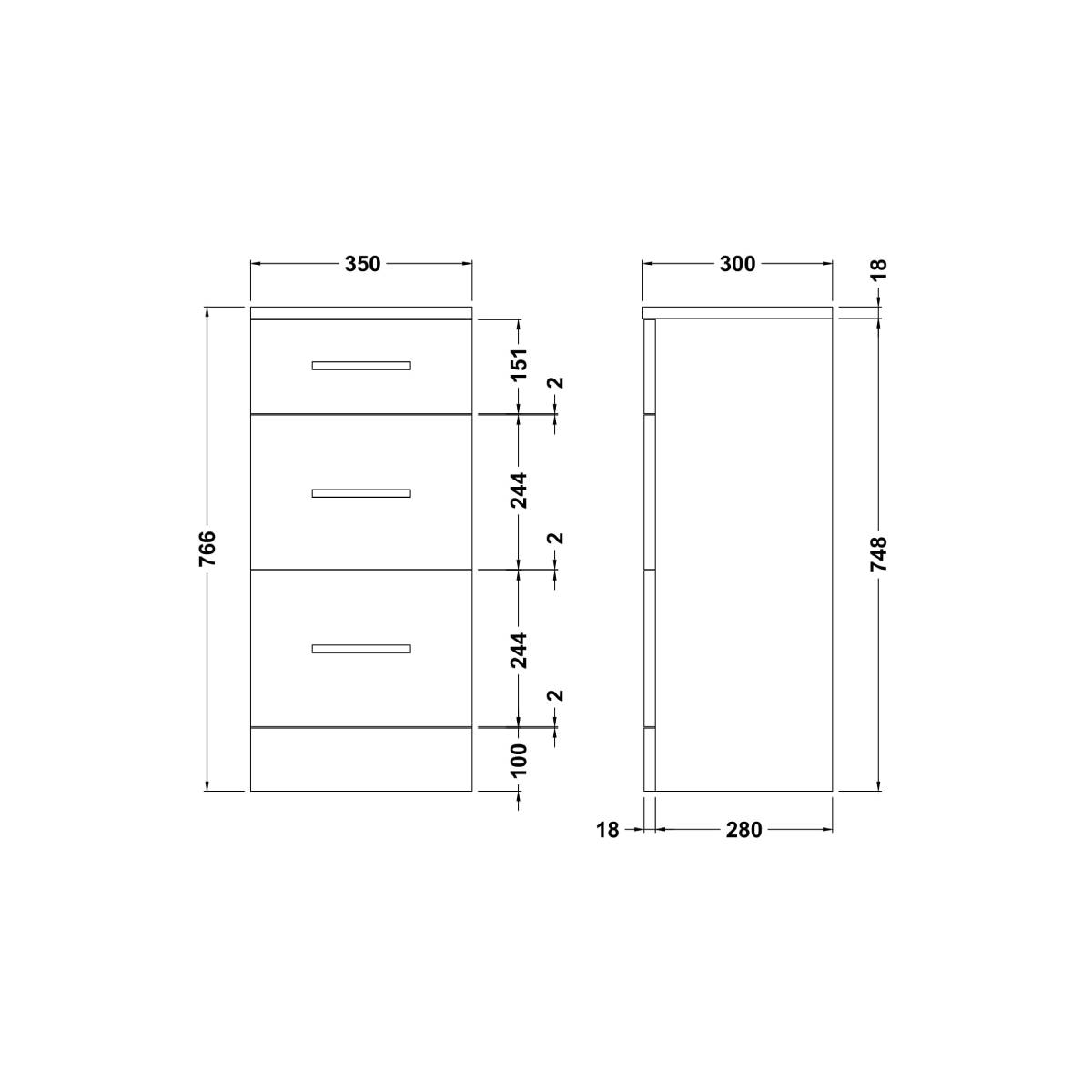 Navero 350 x 300mm 3 Drawer Storage Unit - Gloss White (13405)
