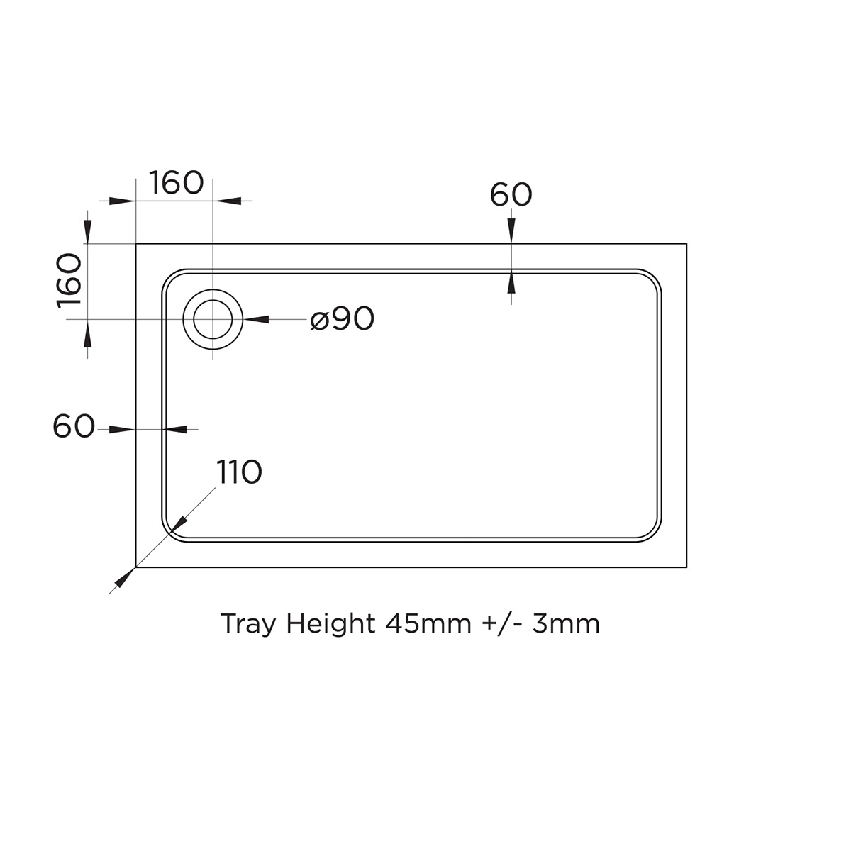 Elements 1000 x 900mm Rectangle Slim Line Shower Tray with Corner Waste ...